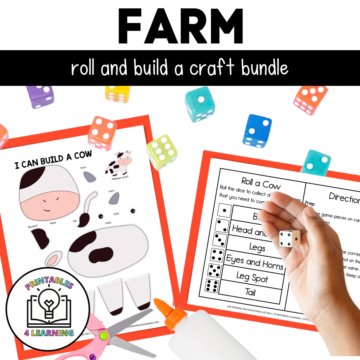 Roll and Build a Farm Animal - 9 Cut and Paste Crafts – Printables 4 ...