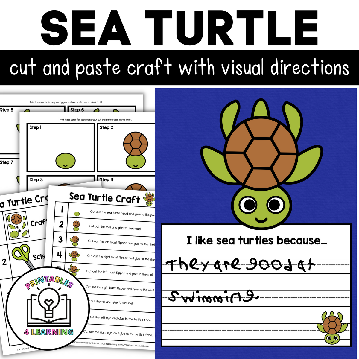 Sea Turtle Cut and Paste Craft with Visual Directions – Printables 4 ...