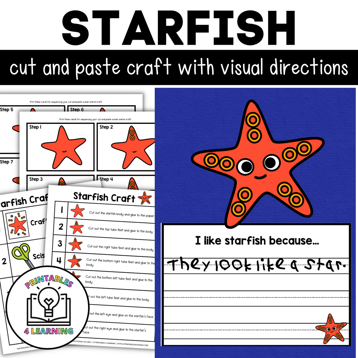 Starfish Cut and Paste Craft with Visual Directions – Printables 4 Learning