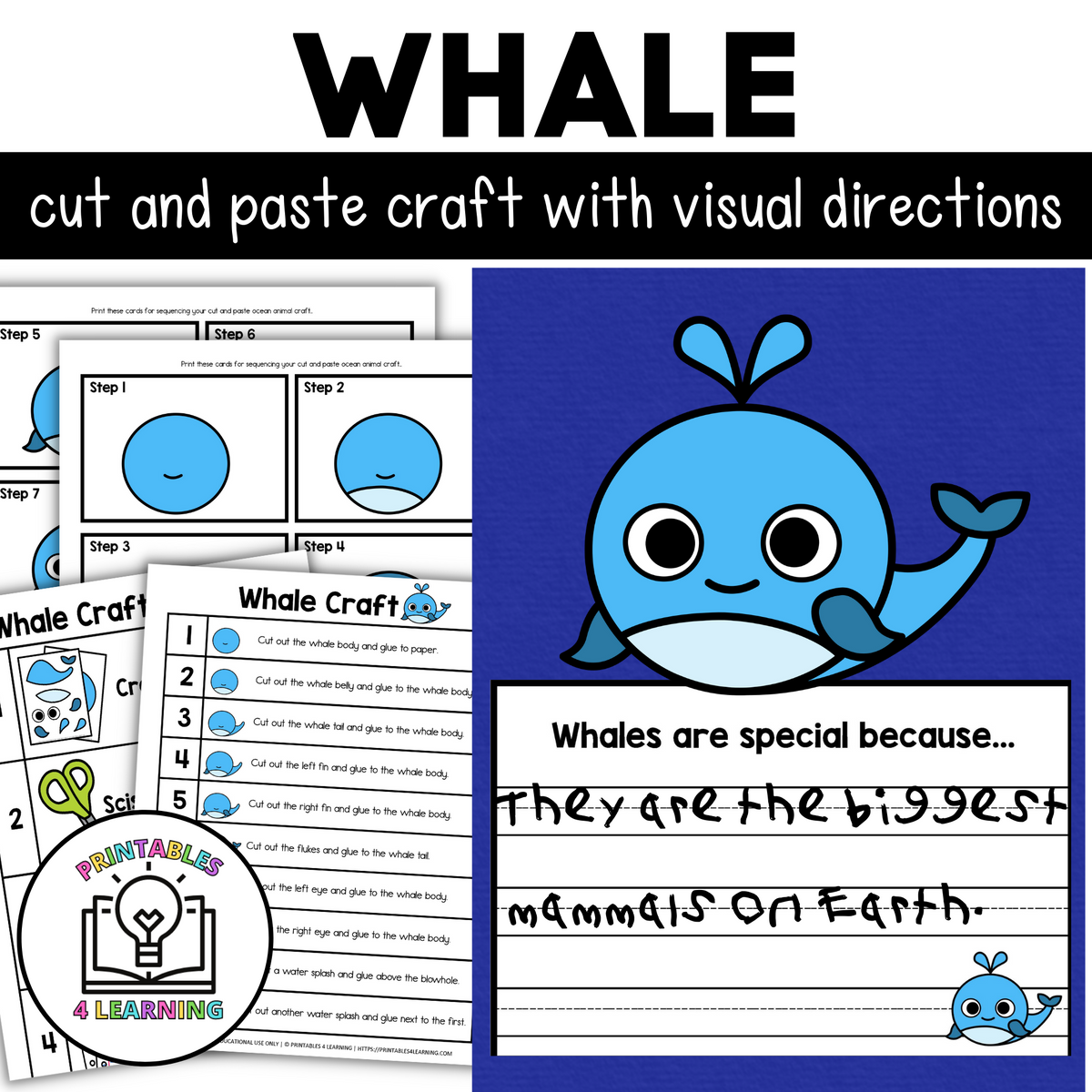 Whale Cut and Paste Craft with Visual Directions – Printables 4 Learning