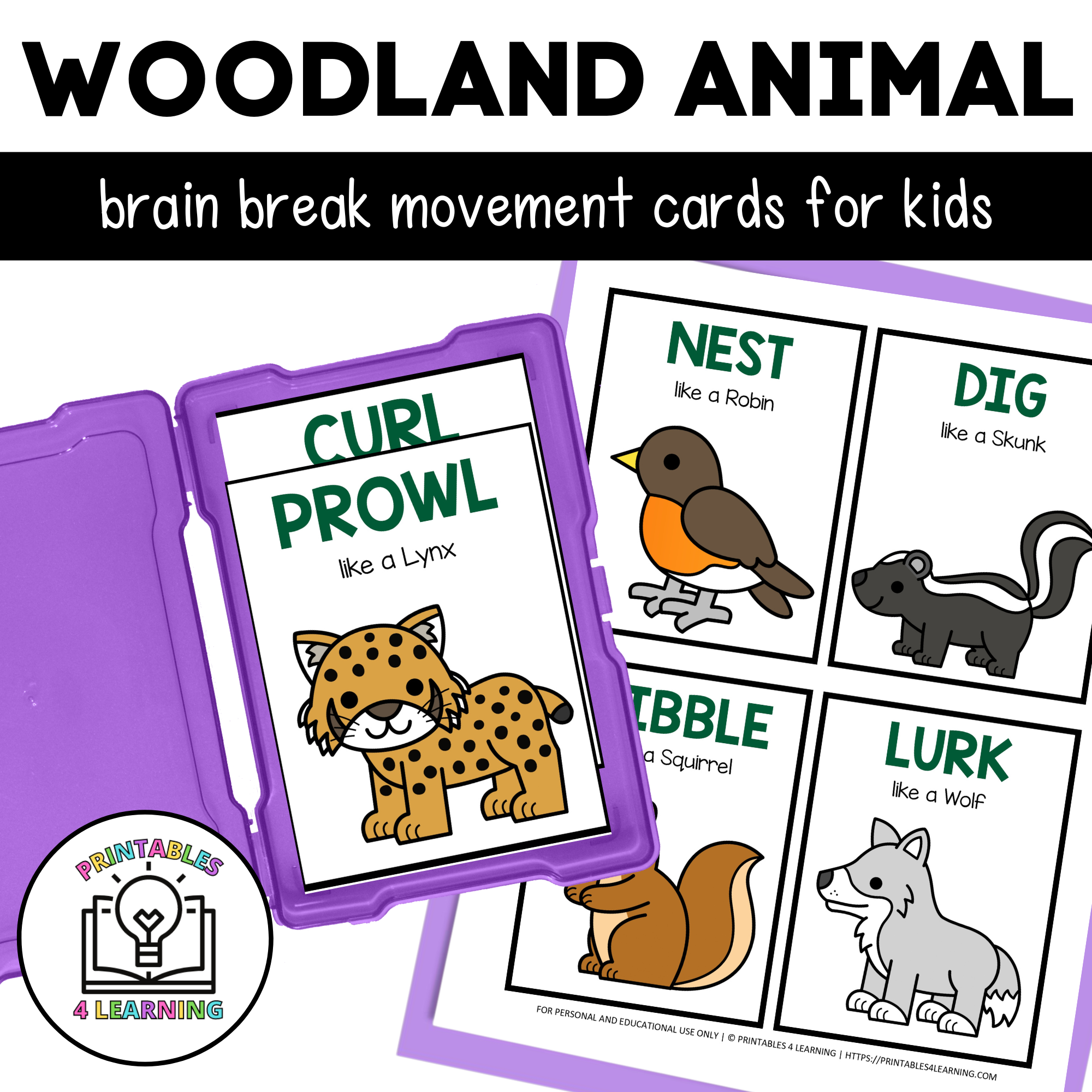 Woodland Animal Movement Cards for Brain Break Activities - Printables ...