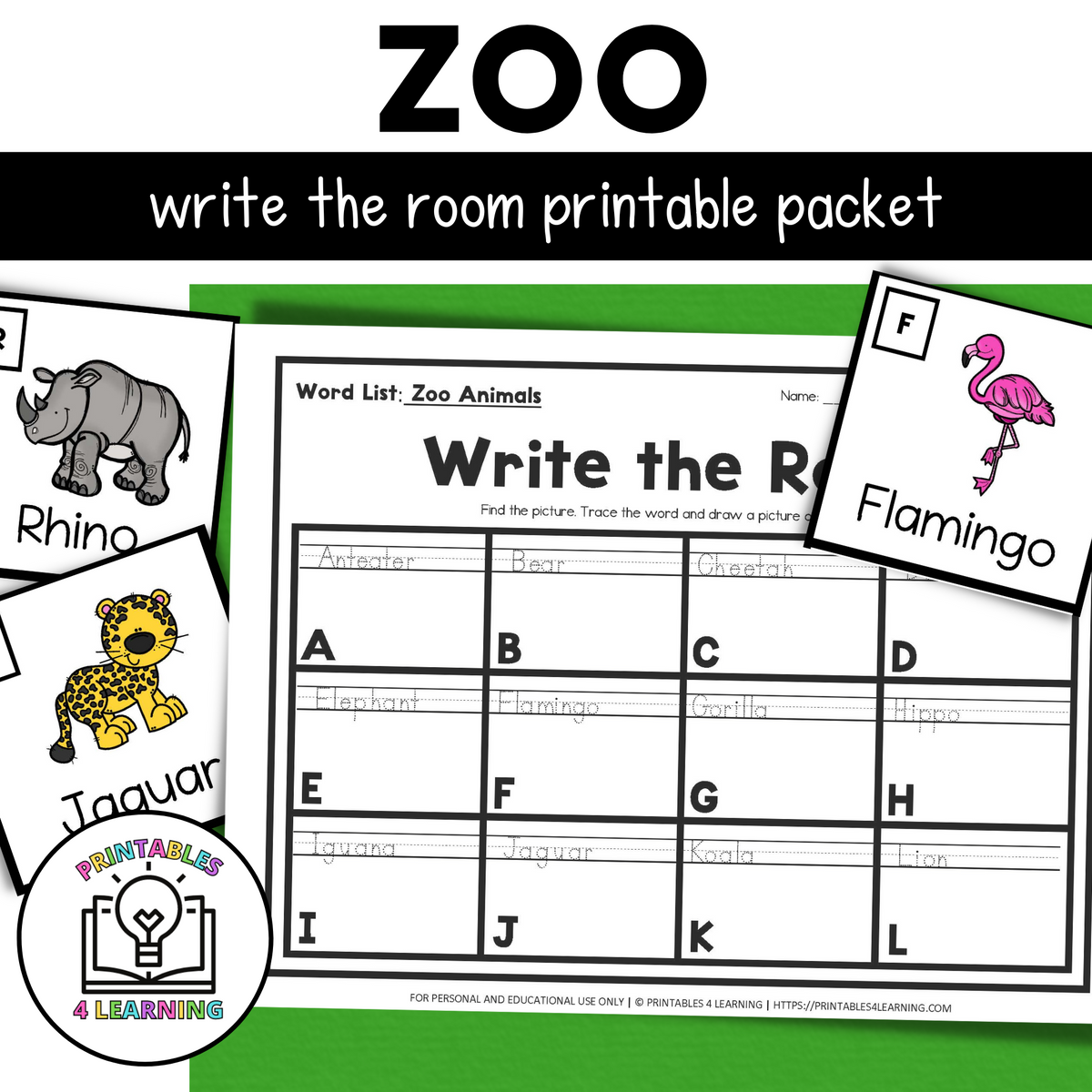 Zoo Animal Write the Room from A to Z – Printables 4 Learning