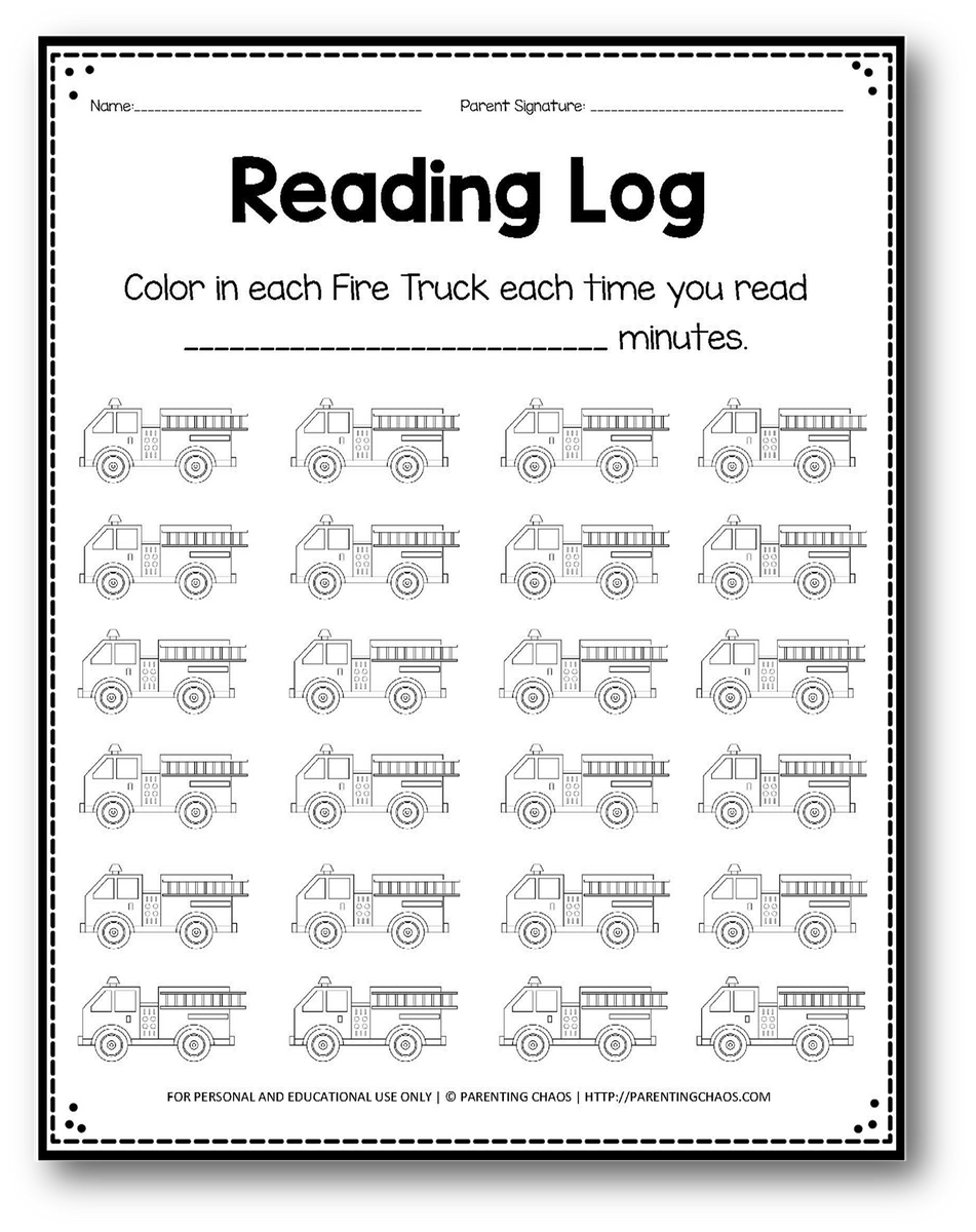 Editable Reading Log: Firefighter and Fire Truck Books for Kids with P ...