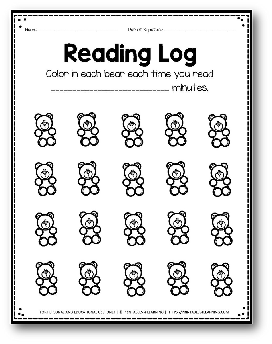 Editable Reading Log: Bear Books for Kids with Parent Handout ...