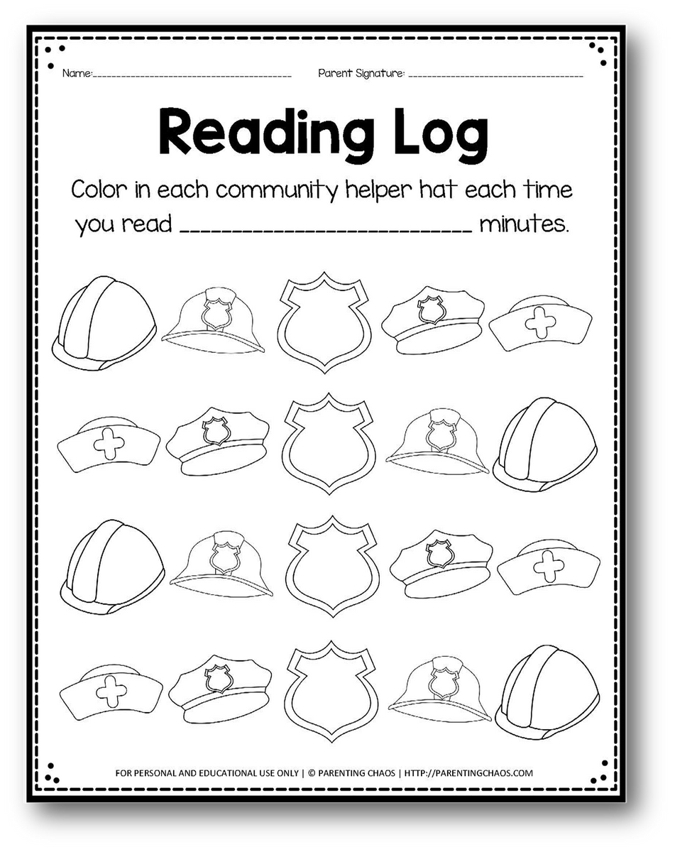 Editable Reading Log: Community Helper Books for Kids with Parent Hand ...