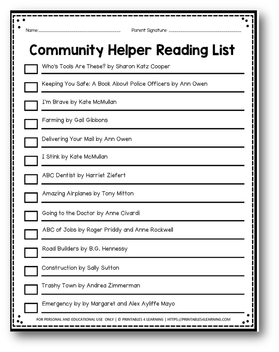 Editable Reading Log: Community Helper Books for Kids with Parent Hand ...