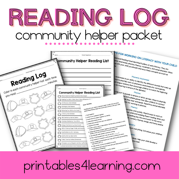 Editable Reading Log: Community Helper Books for Kids with Parent Hand ...