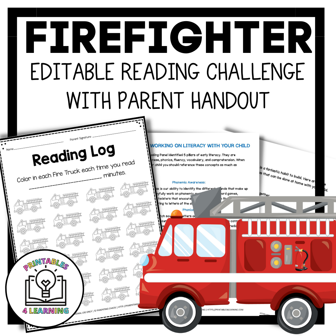 Editable Reading Log: Firefighter and Fire Truck Books for Kids with P ...