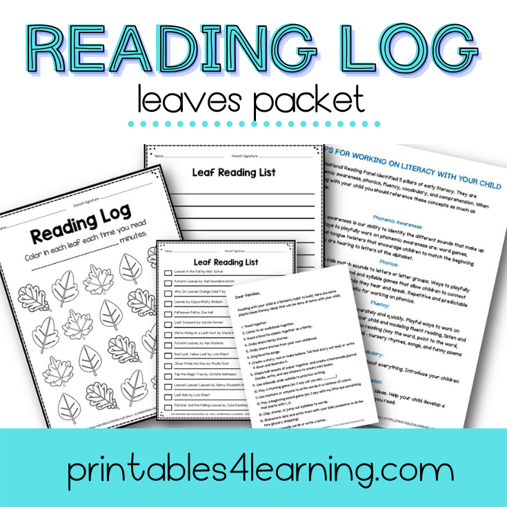 Editable Reading Log: Leaves Books for Kids with Parent Handout ...