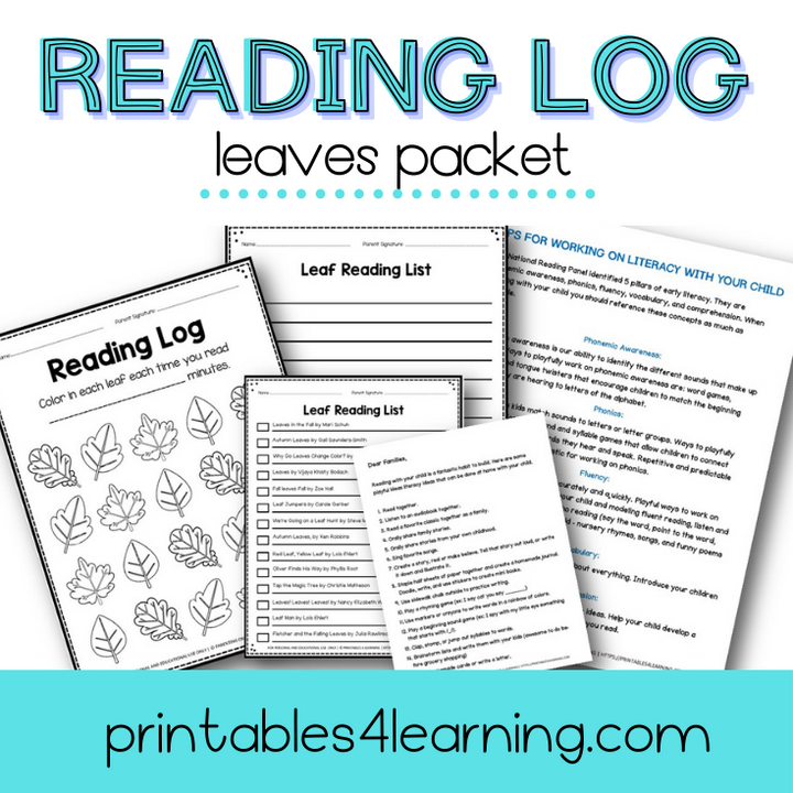 Editable Reading Log: Leaves Books for Kids with Parent Handout ...
