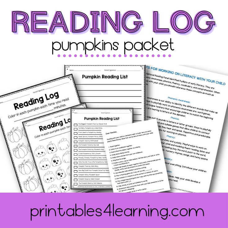 Editable Reading Log: Pumpkin Books for Kids with Parent Handout ...